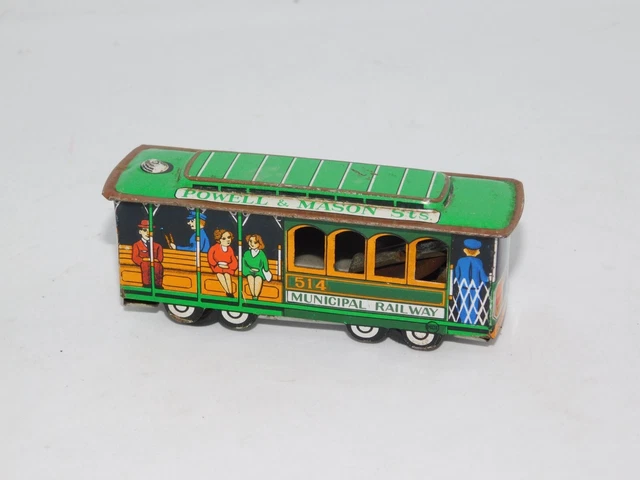 VINTAGE TIN TOY Train Trolley Car Powell & Mason Municipal Railway #514 ...