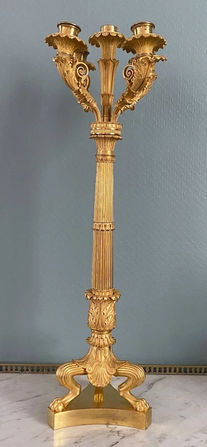 TRÈS GRAND CANDELABRE PIEDS GRIFFE en BRONZE CISELÉ & DORÉ D'ÉPOQUE ...