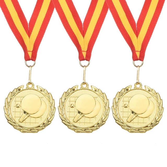 2& PING PONG Medals, Table Tennis Award Medals Gold with Ribbon Red ...