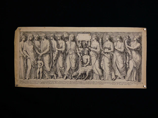 ANCIENNE GRAVURE XVIII ème signée dans la planche frise de personnages antique EUR 50,00 ...