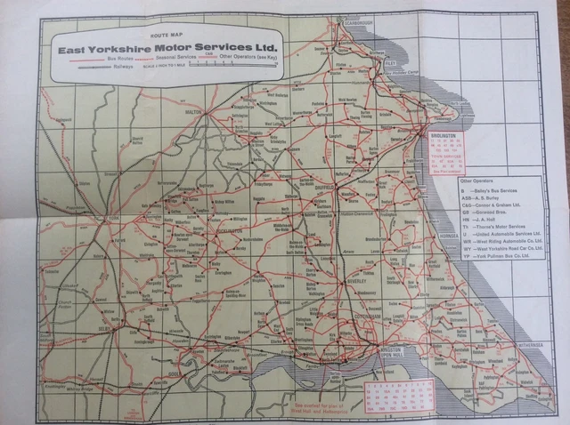VINTAGE EAST YORKSHIRE Motor Services Bus Route Map + other Coach ...