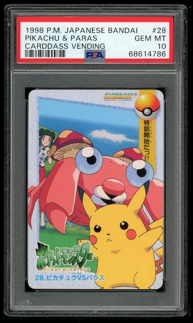 POKEMON JAPANESE CARDDASS 1998 028 Pikachu & Paras 28 Card PSA 10 ...