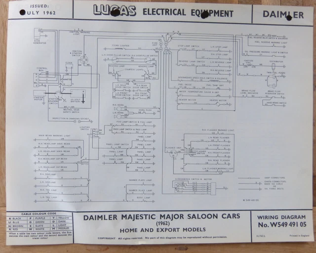 Original Lucas Daimler Majestic Major Saloon Car Wiring Diagram 1962 W54949105 £725 Picclick Uk