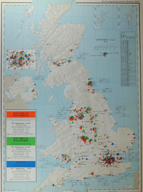 VINTAGE LARGE MAP of BRITAIN ELECTRICAL ENGINEERING MACHINERY RADIOS ...