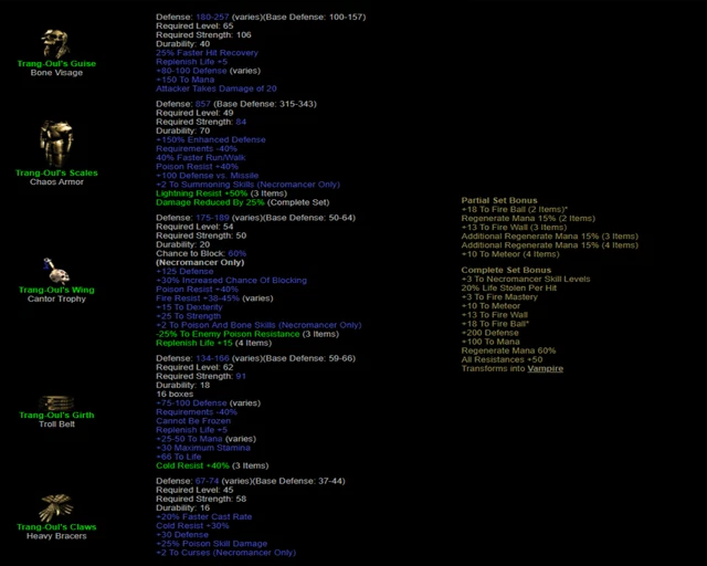 DIABLO 2: RESURRECTED Trang-Oul's NECROMANCER FULL SET PC Softcore EUR ...