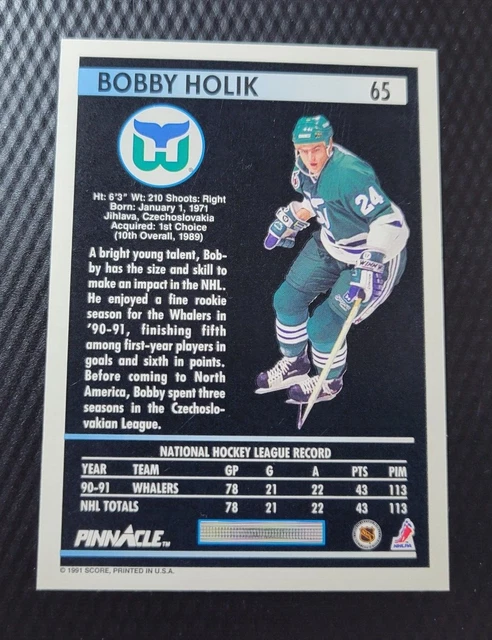 1991-92 PINNACLE BOBBY HOLIK Hartford Whalers Hockey Carte LNH #65 EUR ...