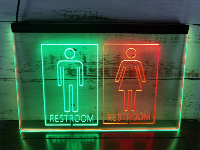 MALE FEMALE RESTROOM LED Neon Light Sign Toilet Washroom WC Wall Art ...