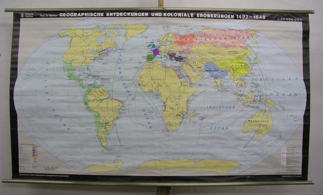 SCHOOL WALL MAP World Map Discoveries To 1648 183x103cm Vintage ...