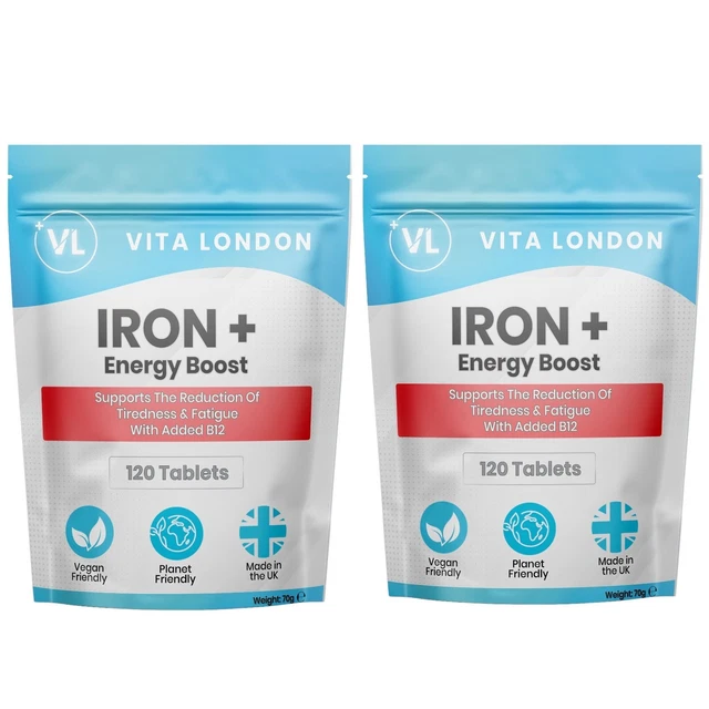 IRON & B12 Energy Tablets - 28mg - 240 Tablets (Not Capsules Or Gummies ...
