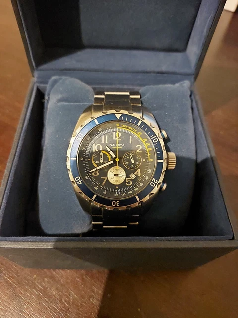 NAUTICA CHRONOGRAPH DIVE Watch. Screw Down Crown. Navy Dial Yellow ...