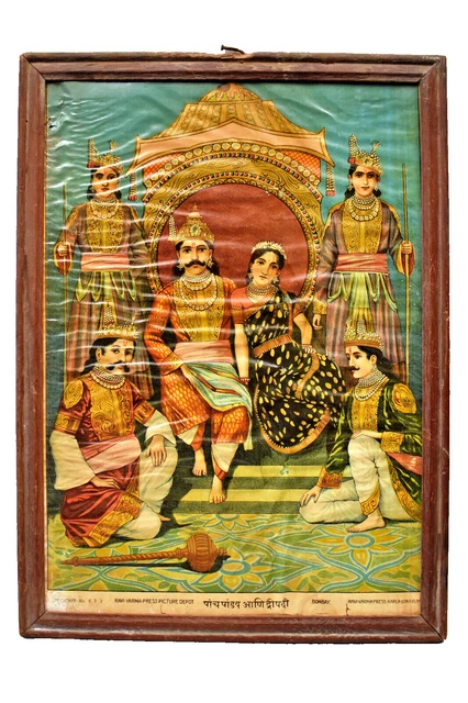 VINTAGE RAJA RAVI Varma Oleograph Print Press Mahabharat Pandav Sabha ...