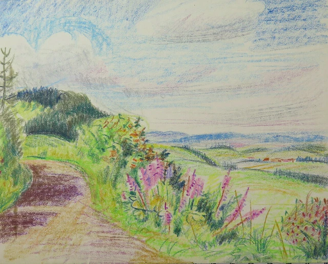 ANCIEN DESSIN PAYSAGE Campagne Suisse Signé BISCHOFF Croquis BM53.6C ...