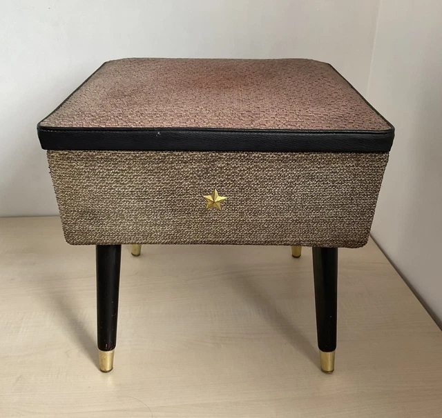 VINTAGE 1960S TRADITIONAL Sherborne fabric covered sewing box / stool ...