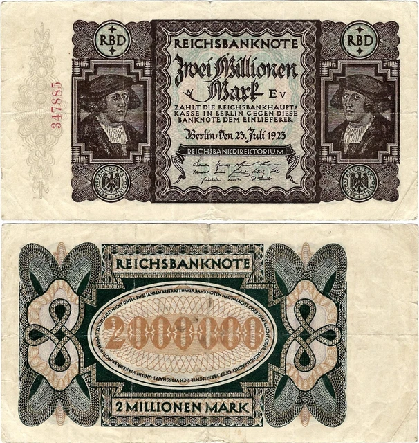 REICHSBANKNOTE 2 MILLIONEN Mark 1923 Reichsbank DEU-101b Ro.89b P-89b ...