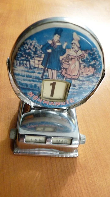 CALENDRIER MÉTAL PERPÉTUEL bureau rotatif VINTAGE années 60 - NORMANDIE ...