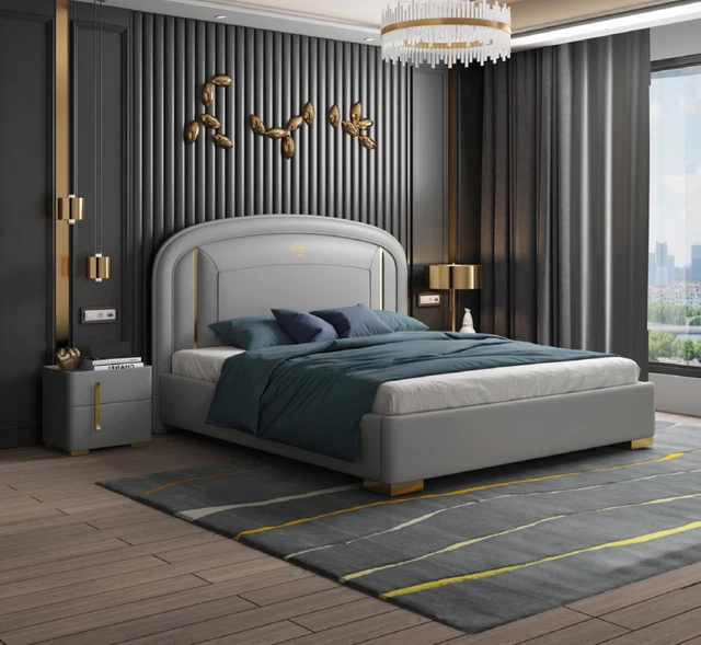 LIT DOUBLE LIT Bois Design de Luxe Meuble Lit Capitonné Designbett Lits ...