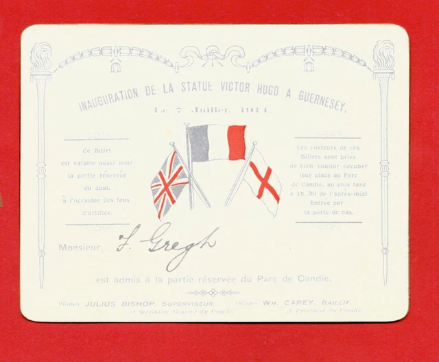 DS49-CARTE D'INVITATION-INAUGURATION DE La Statue Victor Hugo-Guernesey ...