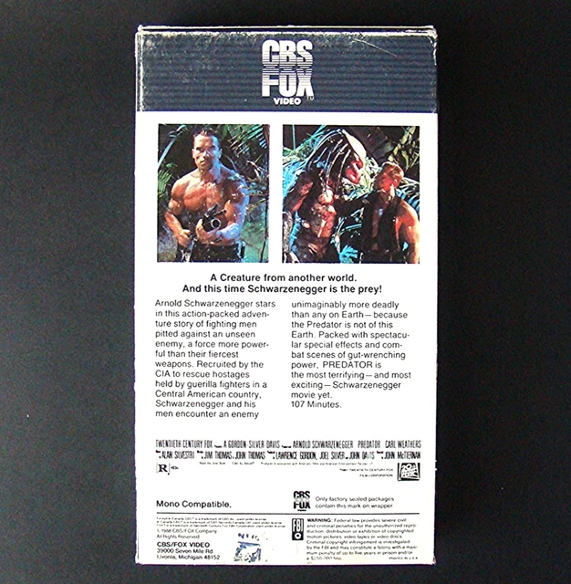 PREDATOR VHS 1988 CBS FOX Original Release Action Sci-Fi Horror Film ...