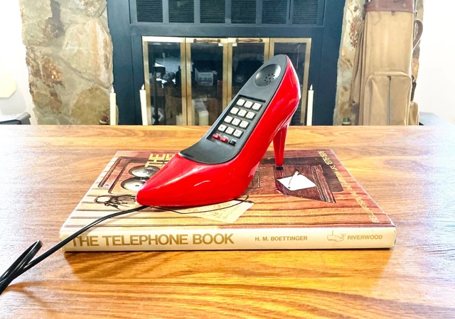 VINTAGE BRIGHT RED High Heeled Touch Tone Phone, 1987 Push Button Shoe ...