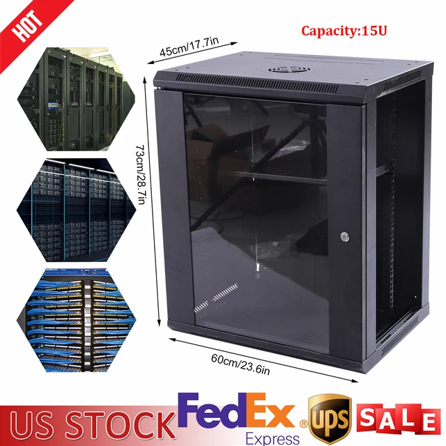 WALL MOUNT 15U Network Server Data Cabinet Rack Enclosure Rack Glass ...