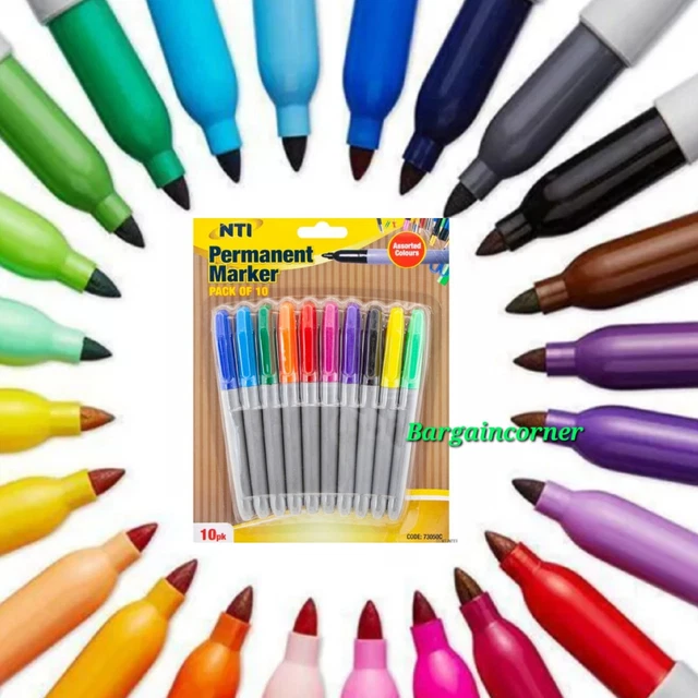 PERMANENT MARKERS ASSORTED Colours Indelible Pen Art Craft Bullet Tip ...