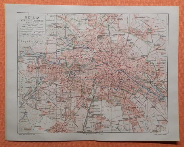 BERLIN MIT Vororten Charlottenburg Steglitz Treptow Stadtplan von 1903 ...