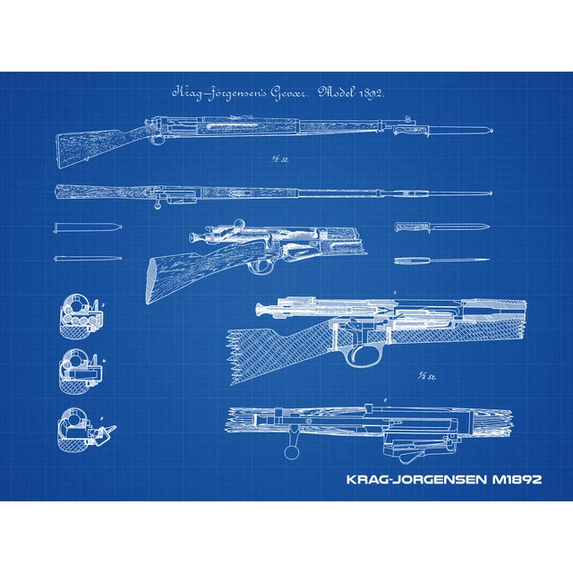 KRAG-JORGENSEN M1892 BOLT Action Rifle Plan Wall Art Canvas Print 18X24 ...