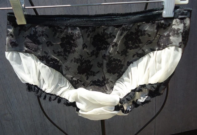 Nos Vtg Black Lace Nylon Chiffon Panties 7 Pinup Us Romantic Seamprufe