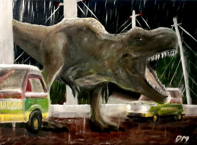 JURASSIC PARK, DON'T Move, dinosaur, T-Rex, movie art, A3 oil painting ...