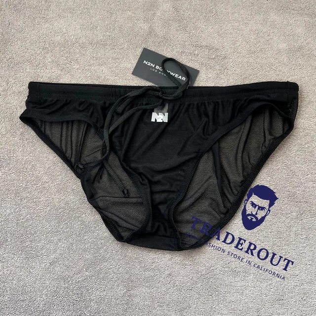 N2N BODYWEAR MEN black sheer mesh swim brief swimwear underwear size M ...