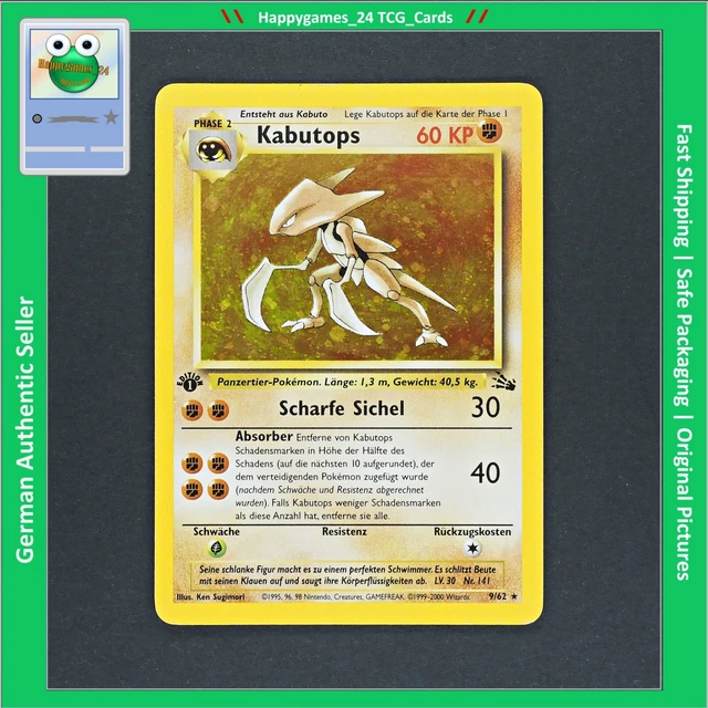 KABUTOPS 1 EDITION Stamp WOTC Pokemon Karte TCG 9/62 Rare Holo Fossil /Z50 EUR 43,50 - PicClick DE