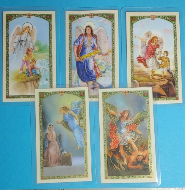ARCHANGEL ANGEL LAMINATED Holy Cards Set Michael Gabriel Raphael Uriel ...