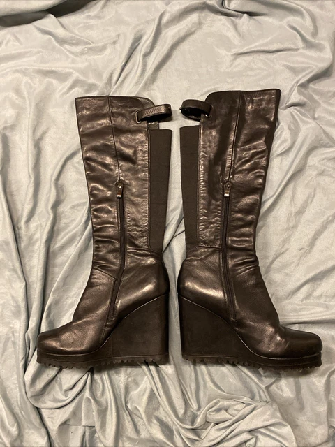 DUNE BLACK LEATHER Knee High Wedge Boots Uk6 £9.00 - PicClick UK