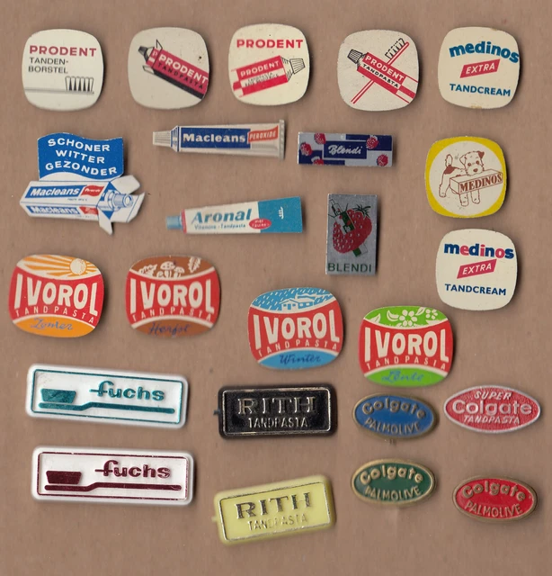 VINTAGE TOOTH PASTE Logo pin badges 60s JOB LOT Macleans Colgate ...