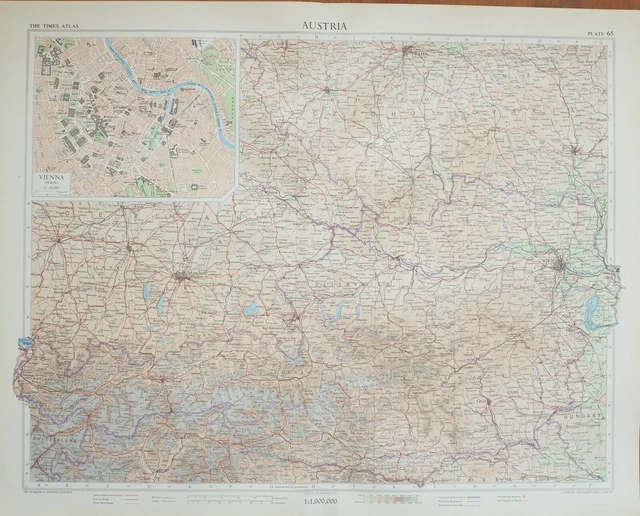 1955 LARGE MAP Austria Vienna City Plan Wien Munich Innsbruck Salzburg ...
