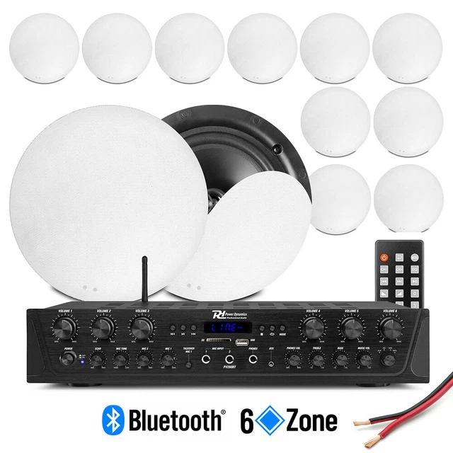 6-ZONE MULTI ROOM Ceiling Speaker System PV260BT Bluetooth Amplifier ...