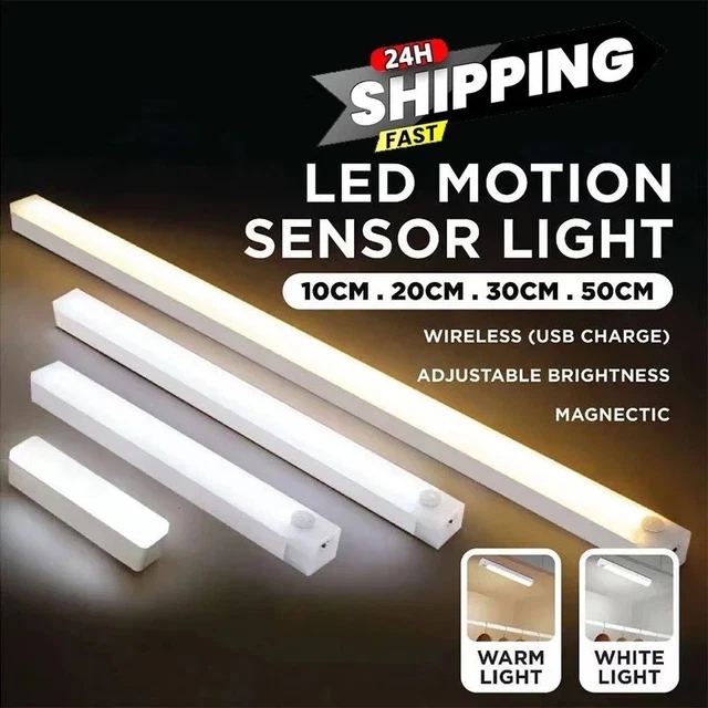 STRIP LIGHT LED PIR Motion Sensor Wireless USB Rechargeable Cabinet ...