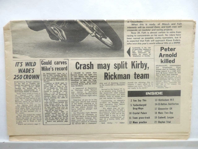 SEPT 3 1969 Motorcycle Newspaper Helmut Fath Norton Triumph BSA AJS ...