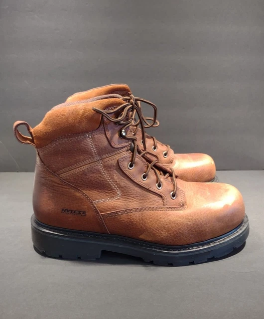 HYTEST SIZE 10 Wide EW Leather Steel Toe Tan Safety Boots Lace Up Mens ...