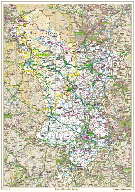 OLD COUNTY MAP of Derbyshire , Traditional Boundary Map of Derbyshire £ ...