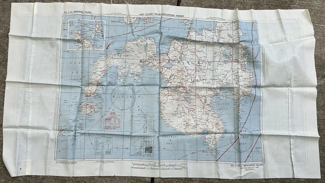 WW2 AAF CLOTH Chart Map Mindanao Island North Borneo C43 C44 Army Air ...