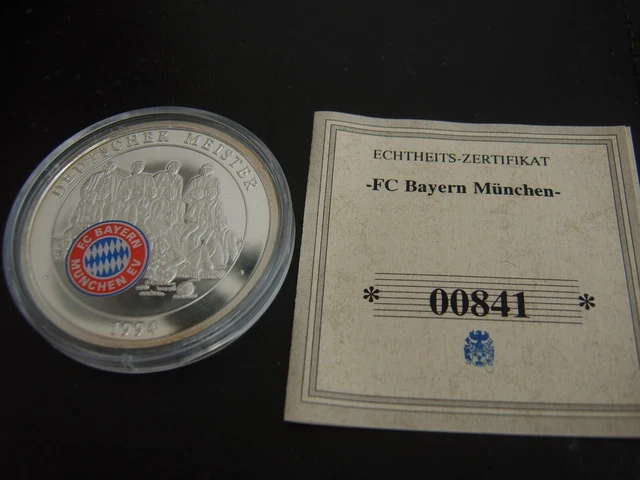 MÜNZE FC BAYERN München Deutscher Meister 1994 versilbert 40 mm in Kapsel EUR 14,99 - PicClick DE