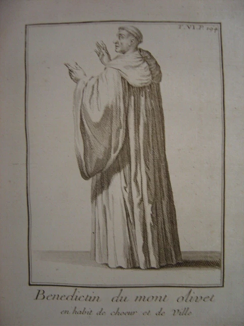 GRAVURE RELIGION COSTUME Religieux Bénédictin du Mont Olivet en Habit ...