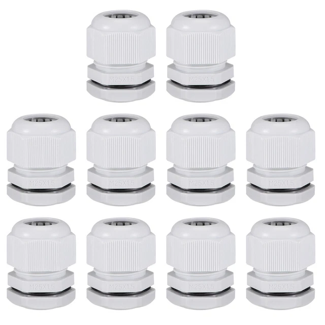 M25X1.5 CABLE GLAND 12mm-15mm Wire Hole Waterproof Locknut White 10pcs ...