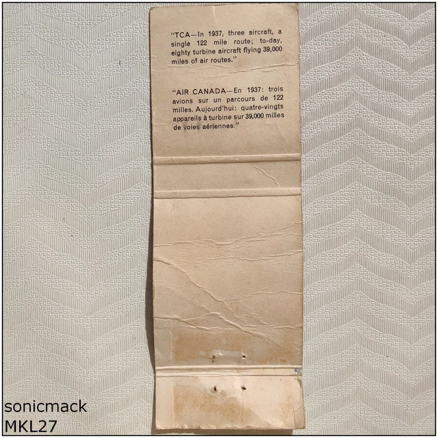 TRANS-CANADA AIR LINES 25 Years of Service 1962 Cover Matchbook Label ...
