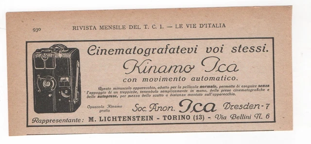 PUBBLICITÀ 1926 KINAMO ICA DREDEN CINE CAMERA advert werbung publicitè ...