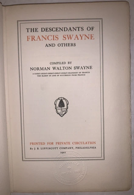 1 DE 150, 1921, 1st, The Descendants De Francis Swayne Et Autres ...