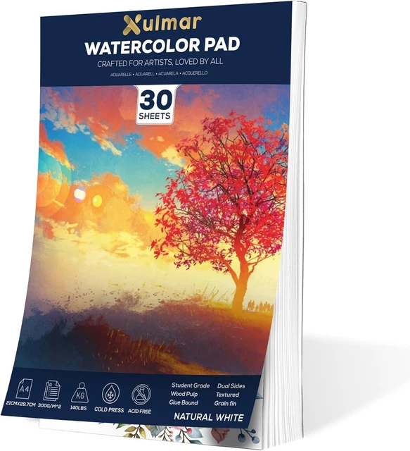 WATERCOLOUR PAPER PAD - A4 X 30 Sheets, 300 GSM Cold-Pressed, Student ...