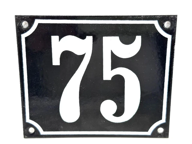 ALTES EMAILLE SCHILD Hausnummer 75 emailliert Hausnummernschild Schwarz ...