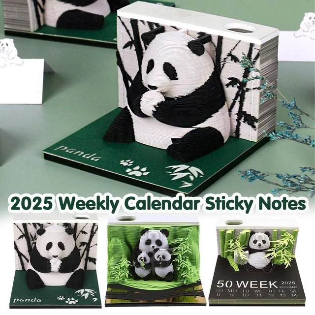 3D PANDA NOTEPAD 2025 Weekly Calendar Sticky Notes Creative Desktop ...
